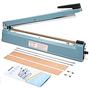 METRONIC Impulse Sealer 16 inch, Manual Heat Sealer Machine for Plastic Bags, Shrink Wrap Bag Sealers Heavy Duty Sealing Machine With Repair Kit (Blue)