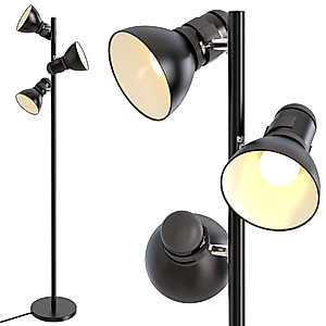 3 Light Floor Lamp Standing Lamp for Living Room, Bedroom, Office - Adjustable Modern Tree Floor Lamps, 60W Bright Spotlight Lighting - Rotating Swivel Corner Light for Reading, Black