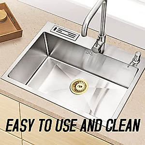 Solimeta Gold Kitchen Sink Drain, Stainless Steel Sink Strainers for Kitchen, Kitchen Strainer with Removable Basket