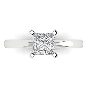 Clara Pucci 1.0 ct Princess Cut Solitaire Genuine Lab Created White Sapphire Bridal Designer Anniversary Engagement Ring 14k White Gold