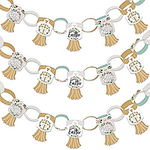 Big Dot of Happiness Religious Easter - 90 Chain Links and 30 Paper Tassels Decoration Kit - Christian Holiday Party Paper Chains Garland - 21 feet