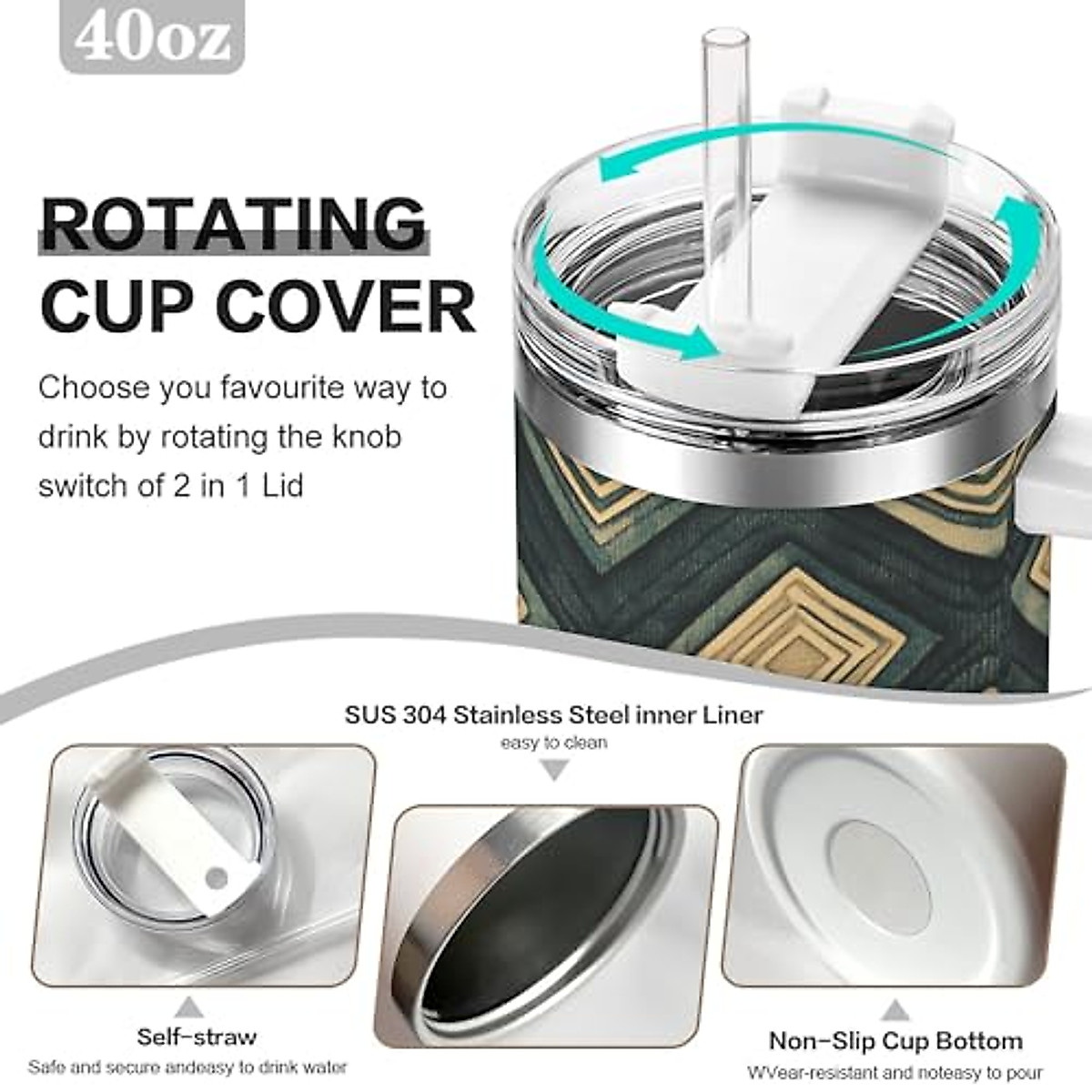 FOCIUZTA Vintage Gold Diamond Pattern Tumbler with lid, Travel Coffee Cup, Ideal for Easter, Gaming Enthusiast, Mother Day, and birthday gifts