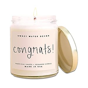 Sweet Water Decor, Congrats! Tropical Fruits and Sugared Citrus Island Scented Soy Wax Candle for Home | 9oz Clear Jar, 40 Hour Burn Time, Made in the USA