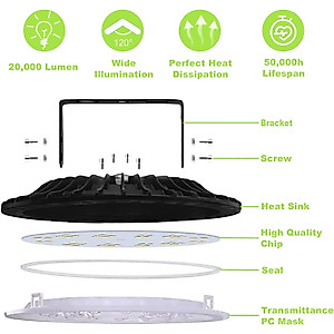 Sararoom 30Packs 200W 110V UFO LED High Bay Light, LED Warehouse Light 20000 Lumen 6500K Daylight White LED Shop Light Commercial Bay Lighting for Factory Garage Workshop