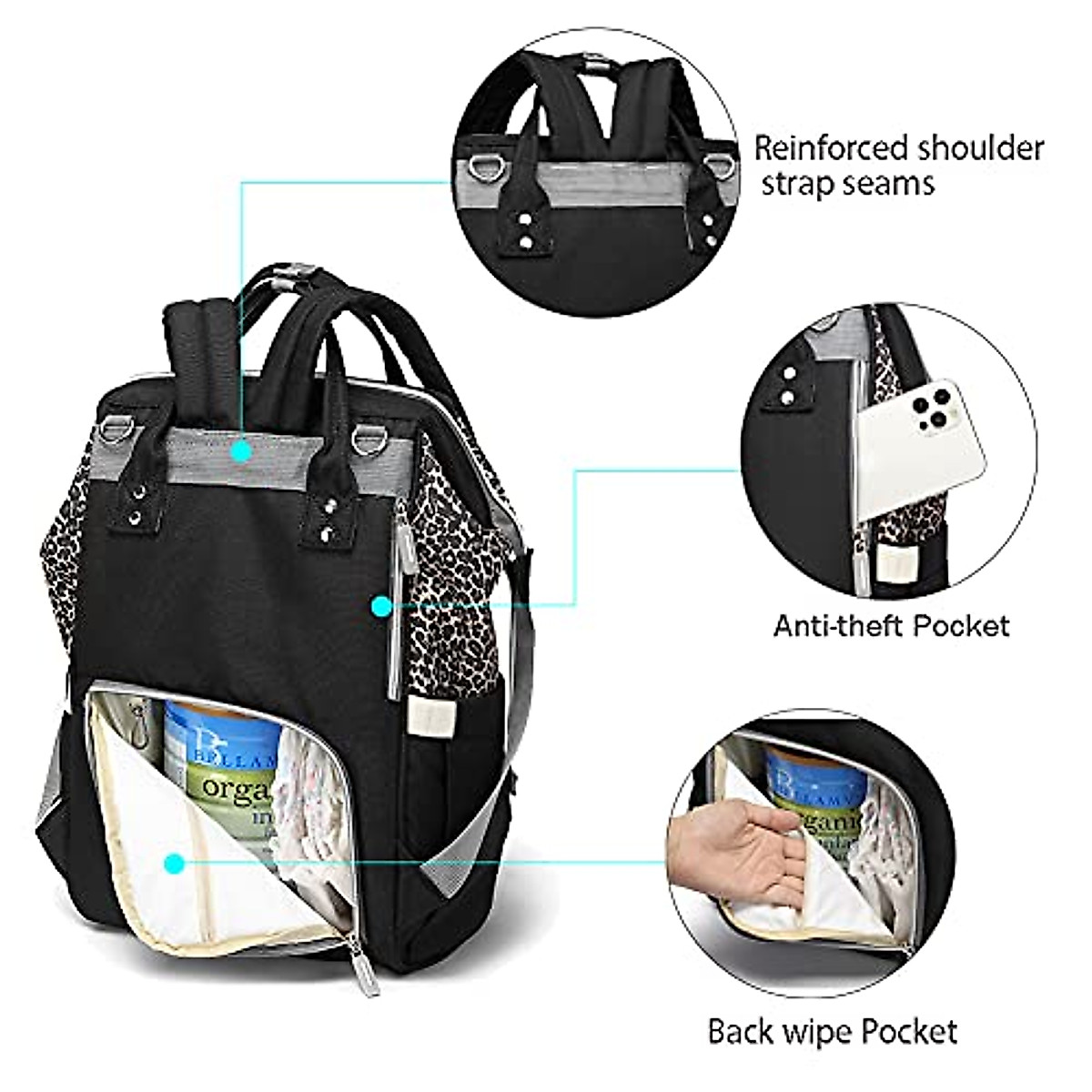 OUSIJOJO Diaper Bag Backpack Diaper Bags for Baby Girl Boy Baby Diaper Changing Backpacks Maternity Diaper Bags Cheetah Print Nappy Bag,Leopard