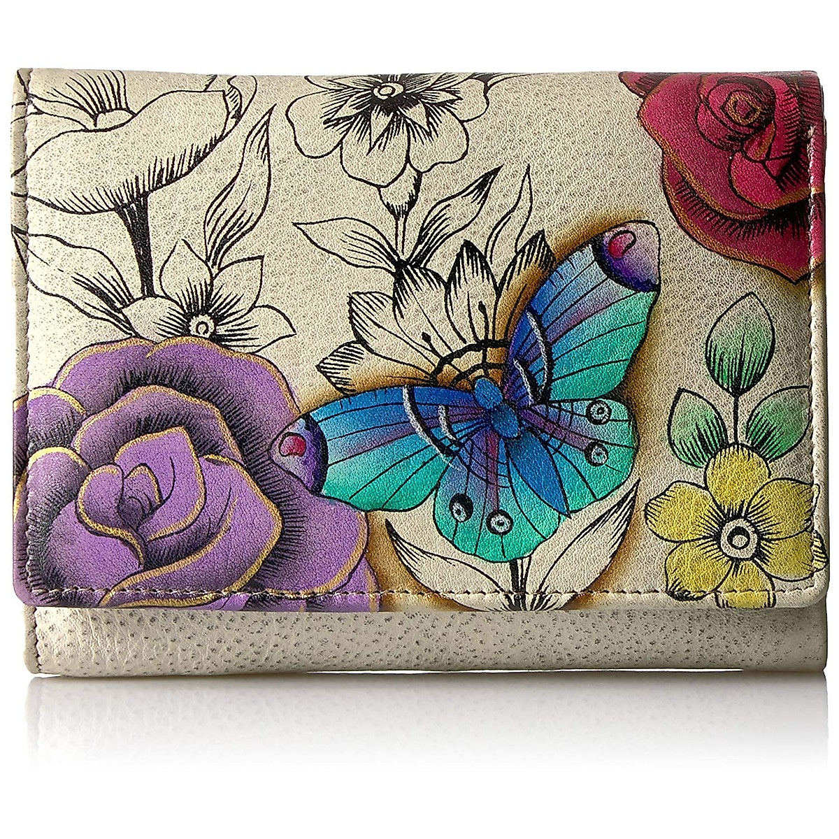 Anna by Anuschka Women's Hand-Painted Genuine Leather Ladies Three Fold Wallet - Floral Paradise