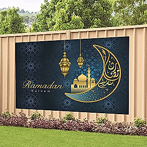 Ramadan Decoration Ramadan Kareem Backdrop Eid Mubarak Photo Background Ramadan Banner Poster for Ramadan Decorations Ramadan Kareem Supplies 70.8 x 47.2 Inch (Dark Blue)