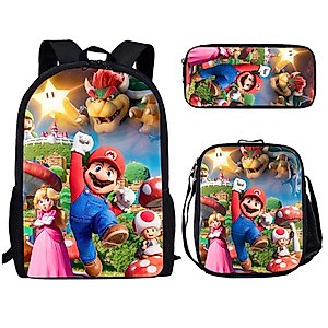 Kids 3pcs Backpack Set with Lunch Box and Pencil Bag Boy Girls Cartoon School Bag Travel Backpack Back to School Supplies
