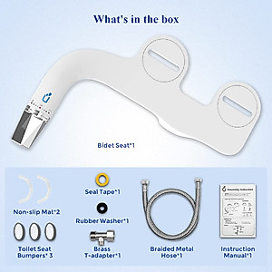Bidet Attachment for Toilet,Bidet Toilet Seat Attachment with Non-Electric Dual Nozzle(Self Cleaning Feminine/Posterior Wash),Adjustable Water Pressure Bidet with Brass Inlet(Silver and White)