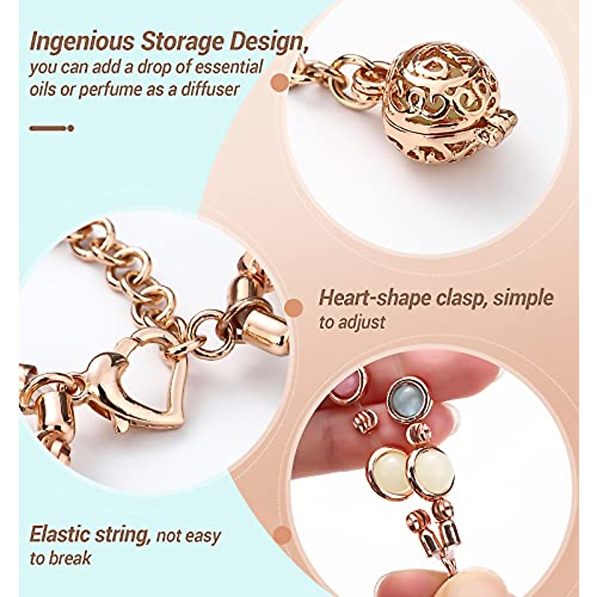 TiMOVO Beaded Fashion Band Compatible with Galaxy Watch Active 2/Active/Galaxy Watch 7/6/5/4 40mm 44mm, Elastic Beaded Night Luminous Beads Band Strap for Women, Rose Gold