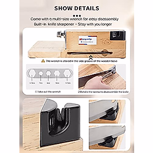 Moongiantgo Biltong Slicer Beef Jerky Cutter with Built-in Knife Sharpener Manual Meat Slicer Rubber Wood Base for Deli Bacon Ham Sausage Fruits Vegetables Herb Ginseng Pastry