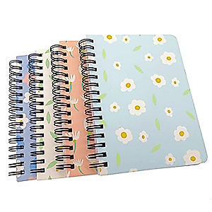 4 Pack A6 Spiral Notebook Journal,Wirebound Ruled Sketch Book Notepad Diary Memo Planner,A6 Size(5.7X4.1") & 80 Sheets (Flower B)