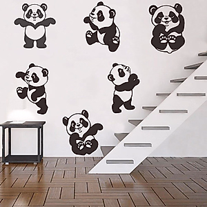 ANFRJJI Panda Wall Decals Room Décor - Panda Bamboo Wall Art Vinyl Stickers - Panda Decorations Pictures for Girls Room Home Bedroom Kids Nursery Room - Animals Wildlife Forest Safari JWH133 (Black)