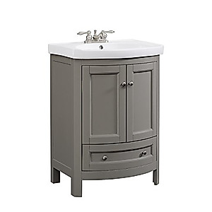 RUNFINE RFVA0069G 24 inch Wide All Wood Modern Gray Vanity with vitreous China top, 2 Doors and 1 Slow Close Arch Drawer