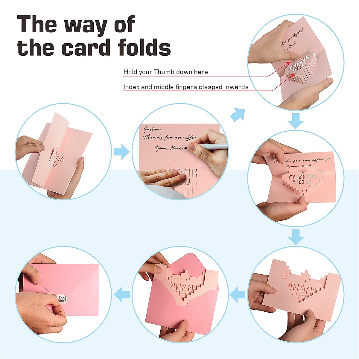 FUHOSENG 50 Pack Pop Up Thank You Cards, 4x6 Love 3D Greeting Card With Envelopes and Stickers For Small Business, Baby Showers, Wedding, Graduation, Birthdays, Mothers Day, Fathers Day, Thanksgiving