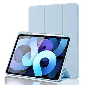 iPad Air 11 Inch Case 2024 / Air 6th 5th 4th Generation 2022/2020 10.9 Inch with Pencil Holder [Full Body Protection + Apple 2nd Pencil Charging and Auto Wake/Sleep] Smart Stand Case (Sky Blue) ﻿