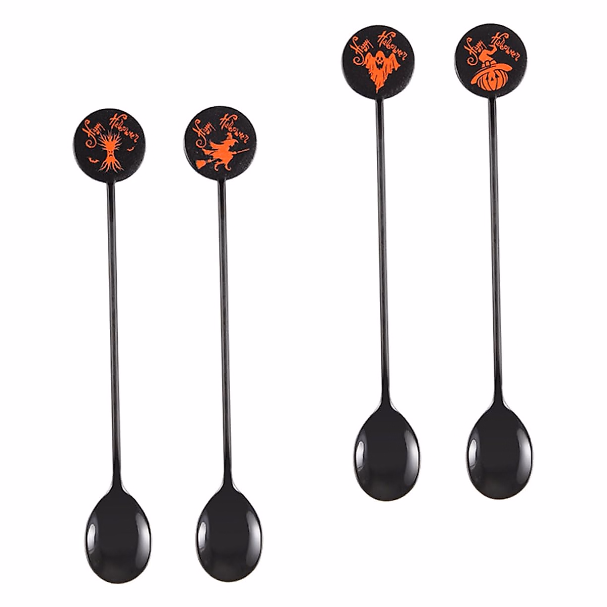 ABOOFAN 4pcs Halloween Spoon Stainless Steel Spoons Coffee Spoons Metal Spoon Metal Serving Spoons Dessert Scoop Pumpkin Ice Cream Spoons Portable Teaspoons Spoons Cutlery Juice Tablespoon