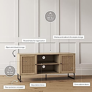 Nathan James 74101 Mina Modern TV Stand, Entertainment Cabinet, Media Console with a Natural Oak Wood Finish and Matte Black Accents with Storage Doors for Living Room or Media Room, Oak/Black