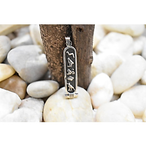 FAMA.store Customize Personalized pendant Egyptian Cartouche Necklace Oxidized Sterling Silver one Side Translate into Hieroglyphs Handmade in Egypt (1.75 inch (4-5 Letters))