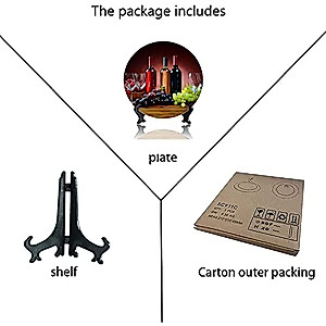 Kalen Still Life Wine Grapes Bottle Stemware Decorative Plate Wall Hanging Wedding Gifts Household for Home Decor Porcelain Plates with Display Stand 6 inches