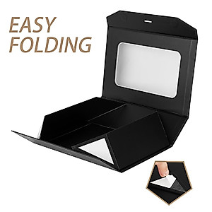 PLINJOY Black Gift Box for Presents with Ribbon 10.8x7.5x3.5 Inches Clear Gift Box with Window Magnetic Closure Gift Boxes with Lids