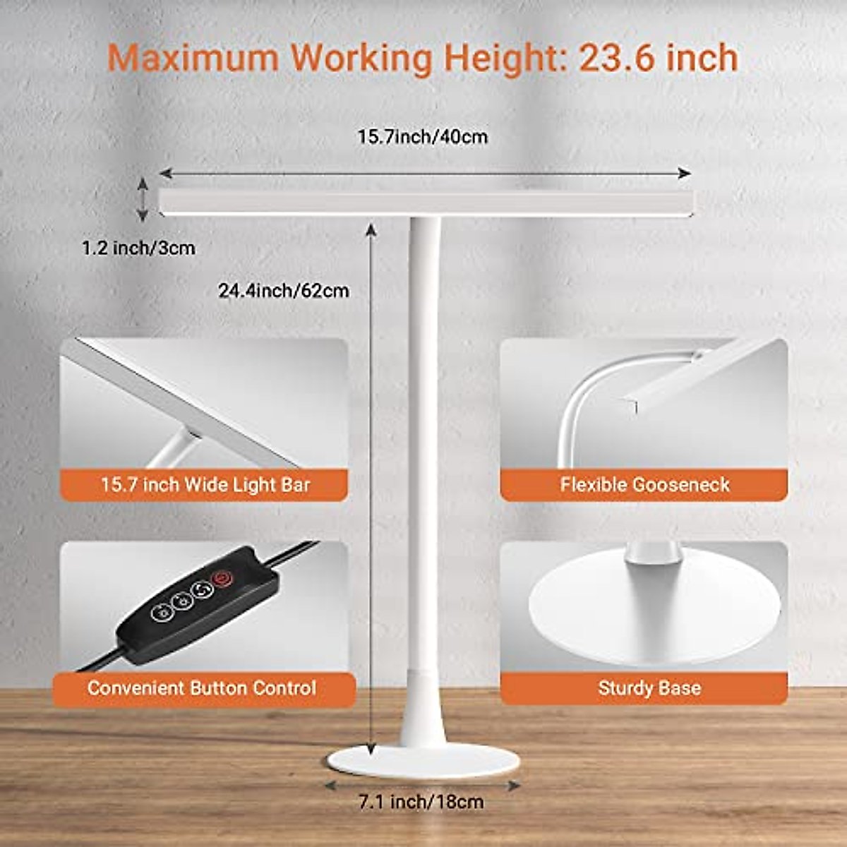 BZBRLZ LED Desk Lamp, Architect Clamp Desk Lamps for Home Office, Computer Desk Lamp with 3 Color Modes, and Stepless Dimming Sewing Lamp with Memory Function