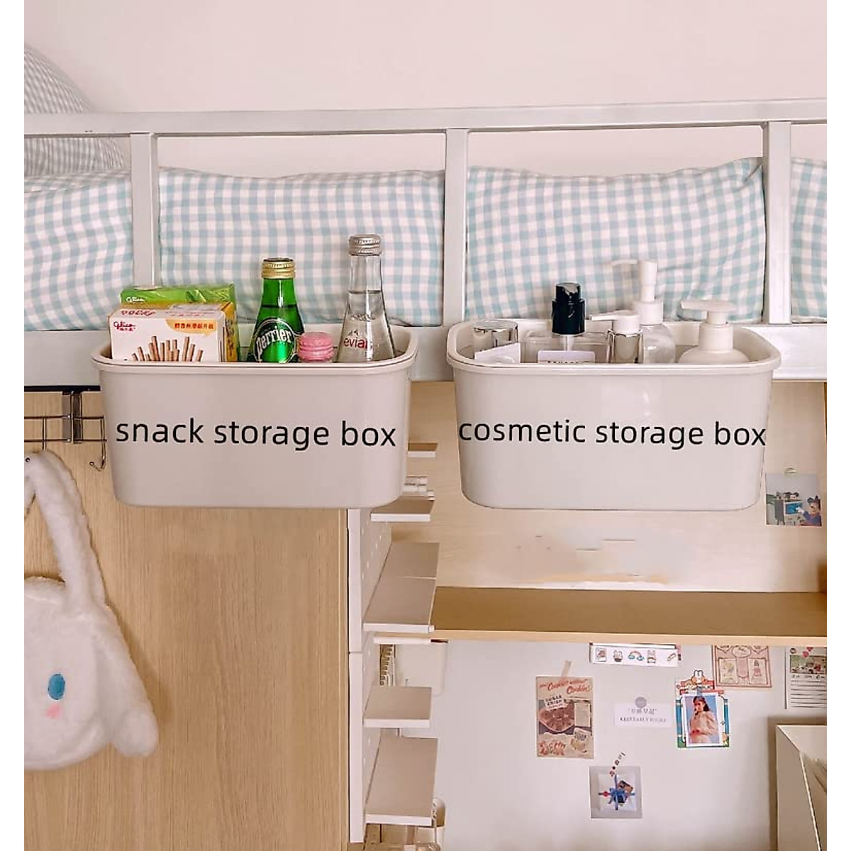 2 Pack White Hanging Cup Holders,10x5x4.5"Trolley Basket Storage,Rolling Cart Accessories Hanging Buckets Hanging Bins,Plant Containers,Storage Bucket,Make Up Pencil Holder,Kitchen Storage Container