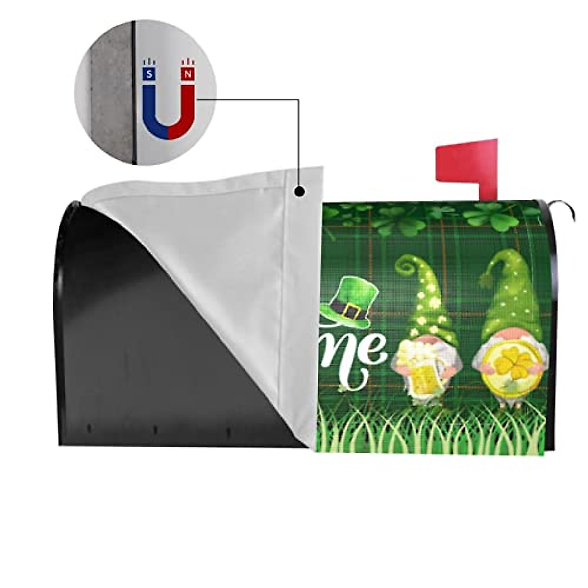 St. Patrick's Day Mailbox Cover,Waterproof Green Leprechauns Hat Shamrock Coin Beer Letter Post Box Cover Wrap Decoration Welcome Home Garden Outdoor 21''Lx18''W