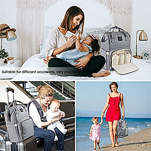 Iduola Diaper Bag Backpack, Multifunction Back Pack with 2 D Rings & Pacifier Case, Large Capacity Waterproof Portable Maternity Baby Nappy Bag, Unisex and Stylish (Gray)