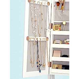 LUXFURNI Mirror Jewelry Cabinet Armoire with 3-Way Mount, Standing, Wall or Door Mounted, Jewelry Organizer with Full-Length Mirror, Lockable, Large Storage, White