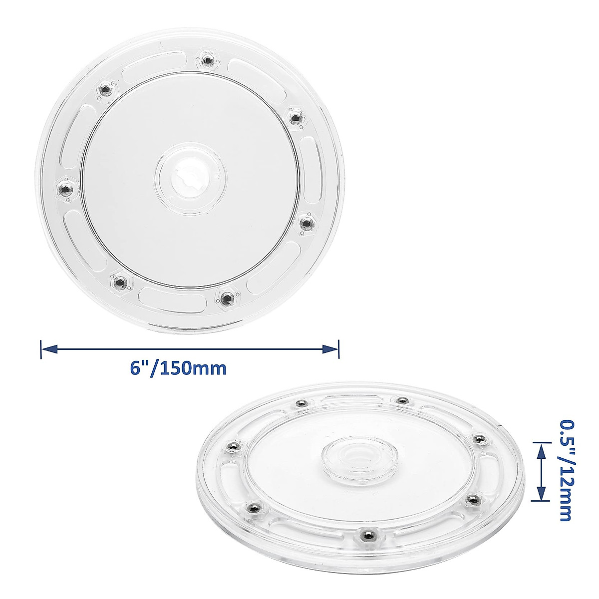 Zorveiio 6 Inch Acrylic Turntable Organizer, 2 Pcs Clear 360 Degree Rotation Round Turntable for Kitchen Pantry Table Countertop Cabinet Decorating