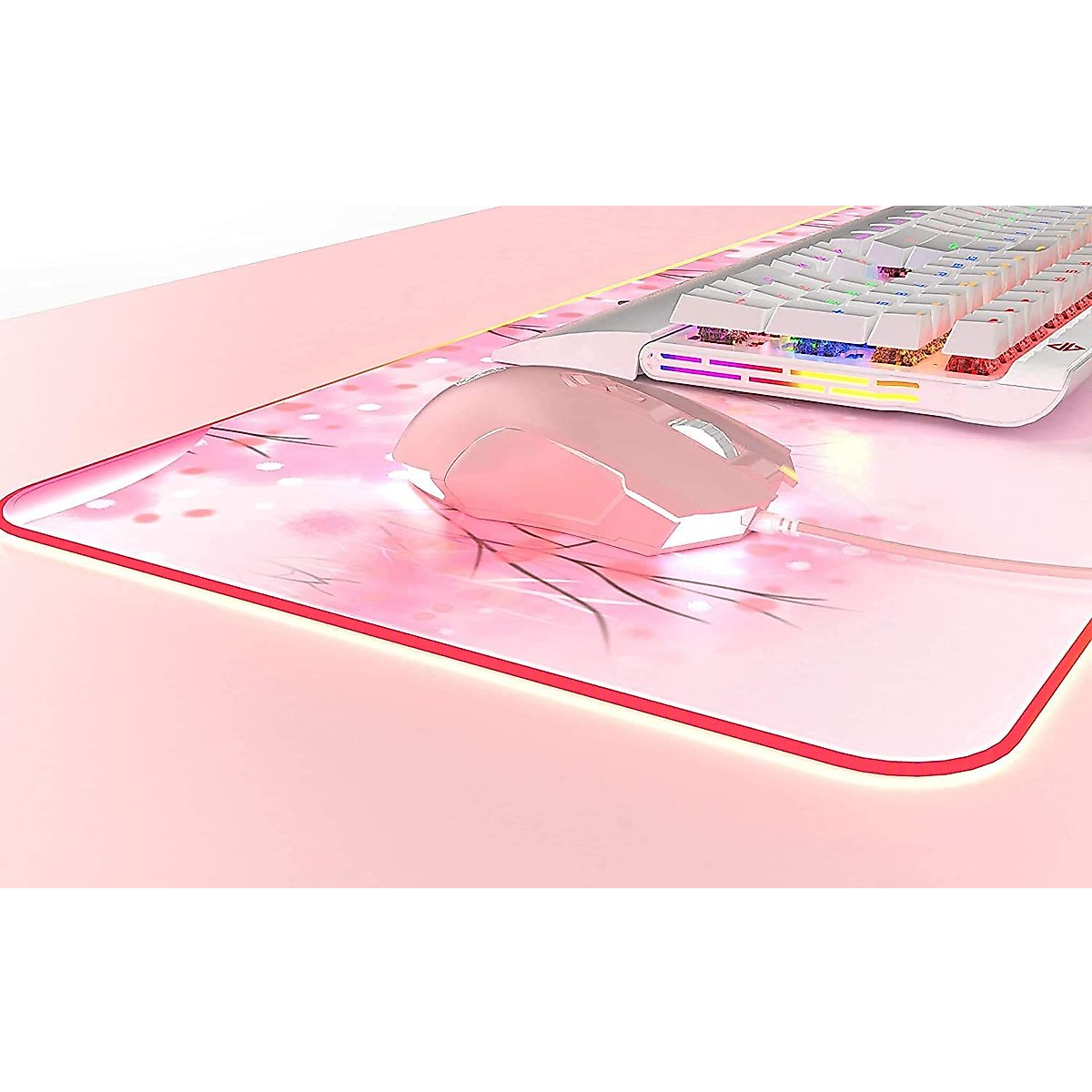 Lomiluskr AJ52 Wired Gaming Mouse, 7 Programmable Buttons, Computer Mice with RGB Lighting, 200-4800 DPI Adjustable, for Windows/Mac OS/Linux (Pink)