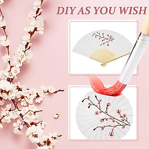 Paterr 24 Pcs 33'' Paper Umbrellas 8'' Paper Fans Decorative Chinese Japanese Parasol DIY Oiled Paper Painting Crafts for Wedding Bridal Party Favor Photography Prop, White