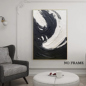 Black and White Abstract Canvas Wall Art Modern Texture Painting Minimalist Abstract Prints Poster Black and White Texture Canvas Picture Modern Black and White Abstract Artwork 16x24inch No Frame