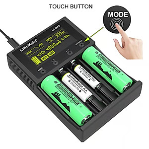 4-Bay 18650 Battery Charger，Test Battery Capacity，Touch Button,Universal Battery Charger for: 3.7V 26650 20700 18650 18350 1.2V NiMH/Cd AA AAA Size Batteries