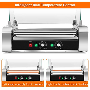 Giantex Hot Dog Roller Machine, 7 Non-Stick Rollers 18 Hot Dog Sausage Grill Cooker Machine with Removable Stainless Steel Drip Tray and Glass Hood Cover, Commercial Household Hot Dog Rotisserie