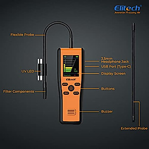 Elitech Refrigerant Leak Detector, Infrared & Heated Diode Sensors in 1 Unit, HVAC Halogen Gas Sniffer, Anti-interference, Reach SAE Standards, IR-200