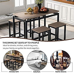 WOZNLA Room 5-Piece Industrial Counter Height Dining Set-Rustic Rectangular Table and Chairs for Kitchen-Perfect for Family Dinners and Gatherings, Dark Brown