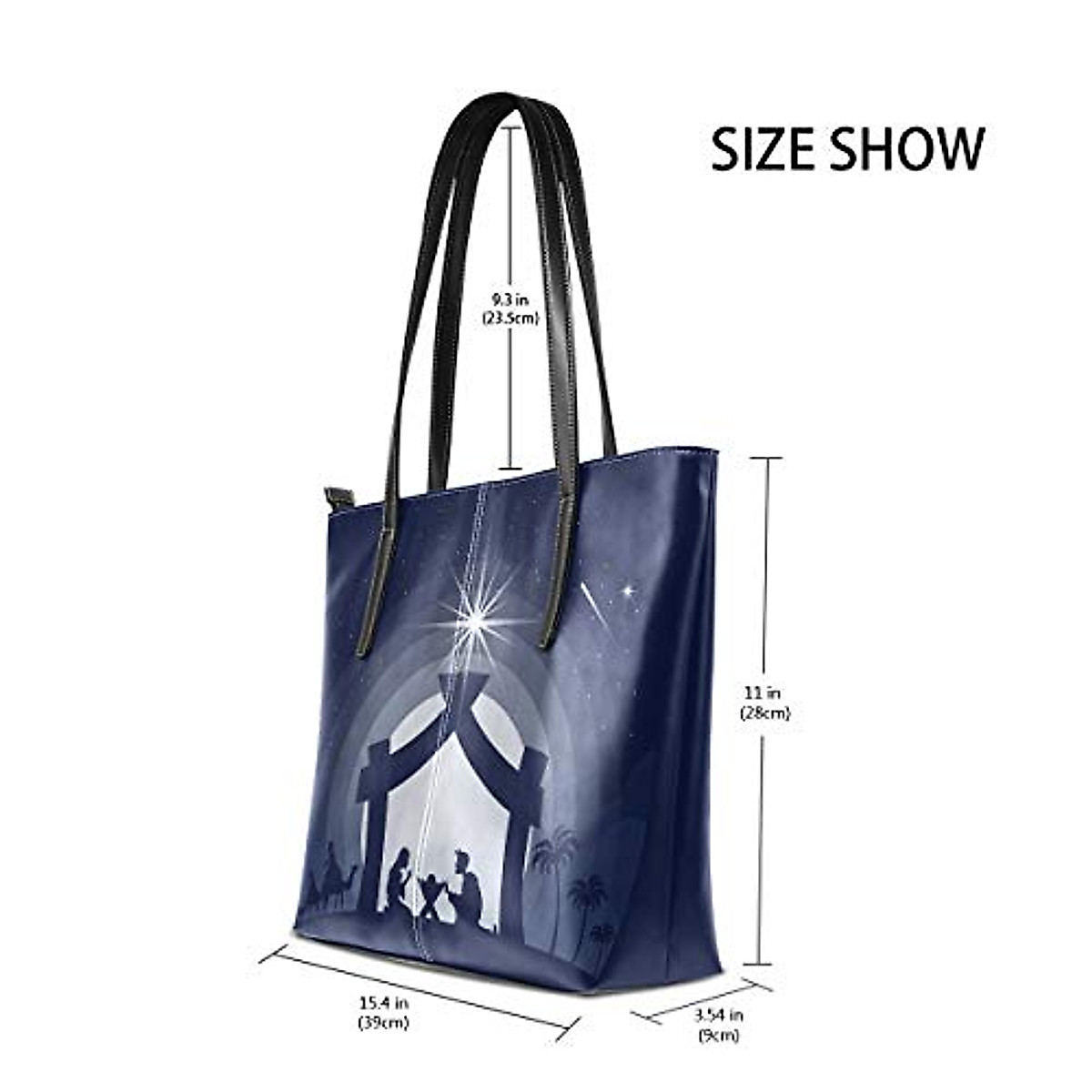 ANINILY Silhouette Nativity Background Leather Top Handle Satchel Girl Handbag Shoulder Tote Bag for Girls Women Tote for Shopping School Outdoor Picnic