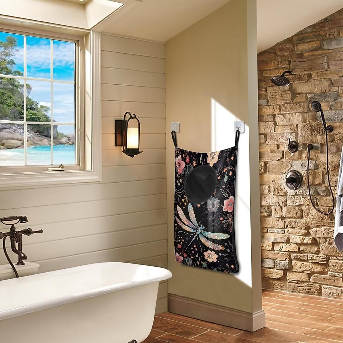 ZFRXIGN Dragonfly Over The Door Laundry Hamper Boho Flower Hanging Laundry Bag Large Laundry Basket for Bedroom Dirty Clothes Hamper Space Saving Home Room Storage Organizers