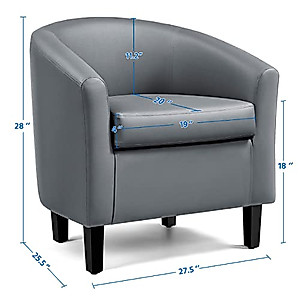 Yaheetech Barrel Chair, Accent Chair Faux Leather Club Chair Comfy Armchair Modern Style Tub Chair for for Living Room Bedroom, Gray