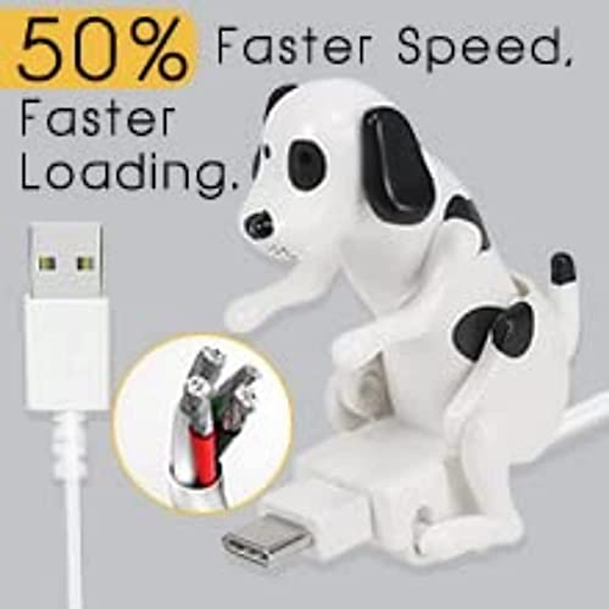 Goderat Portable Stray Dog Charging Cable, Funny Hump Dog Fast Charger Cable, Spoof Toy Data Cable for iPhone (iOS, White)