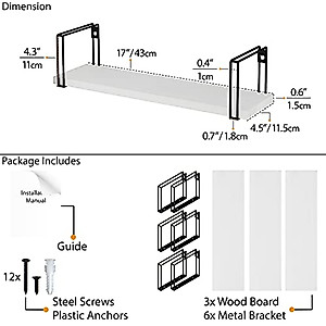 Wallniture Avila White Floating Shelves for Wall Storage, Wood Bathroom Shelves Wall Bookshelves Living Room Bedroom Kitchen Organization Set of 3