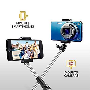 Polaroid 40 Inch Selfie Stick With Integrated Bluetooth Remote Release In Grip For IOS and Android Bluetooth Camera Devices and Digital Cameras