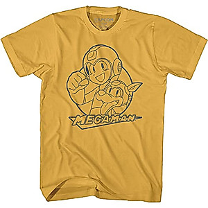 Mega Man Video Game Mega Man and Rush Adult Short Sleeve T-Shirt Graphic Tee Yellow