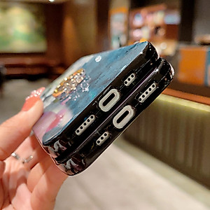 Easyscen for Oneplus 8T 5G Flower Phone Case Girls Women Cute Floral Slim TPU Shockproof Protective Cover with Gold Ring Kickstand Lake Blue Case Compatible with Oneplus 8T 5G (2020)