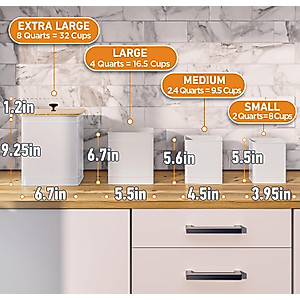 Kitchen Canisters for Countertop Set of 4 with Customizable Chalkboard Labels & Marker Pen - Big Iron Kitchen Canisters with Airtight Lids - Canisters Sets for the Kitchen - White Kitchen Canister Set