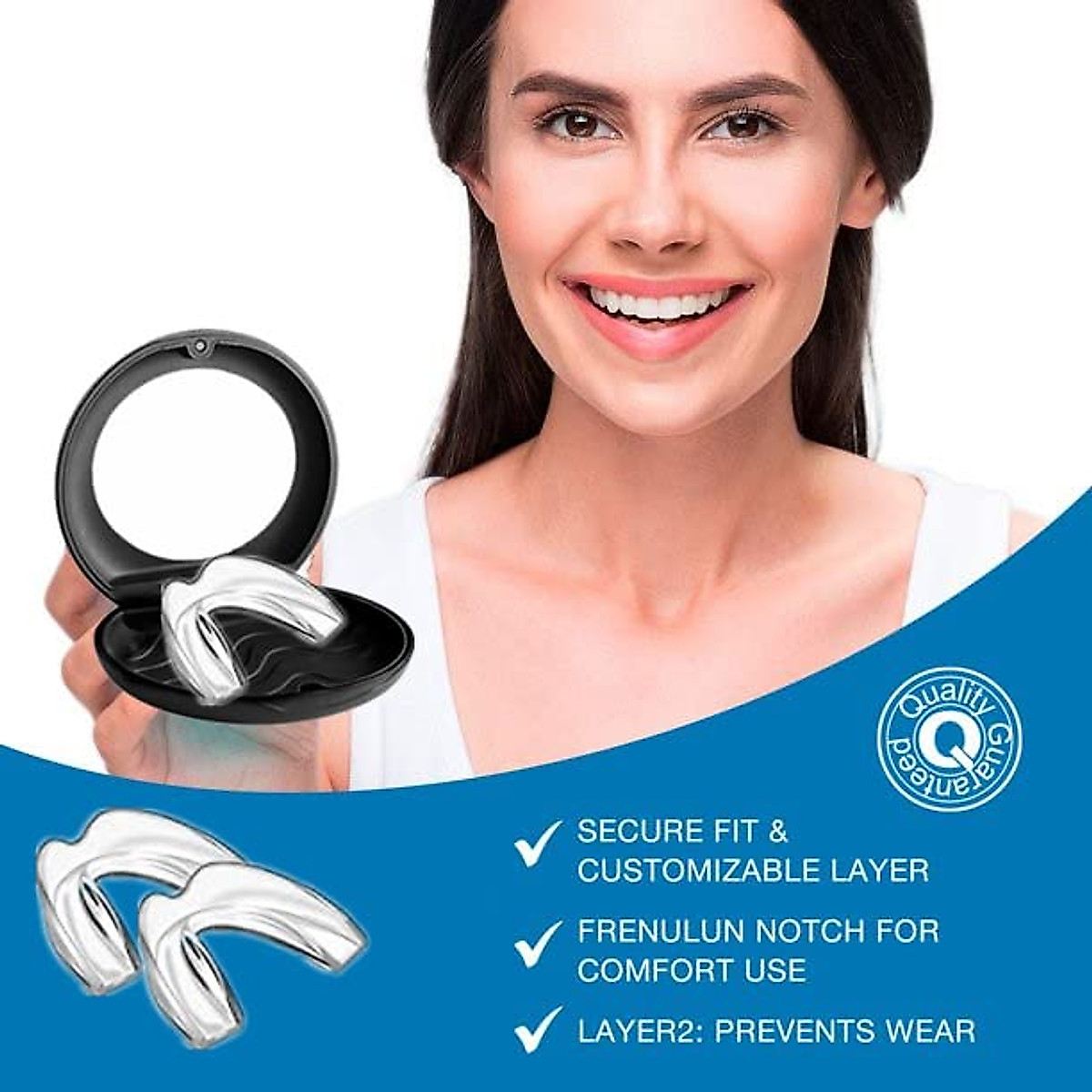 Pack of 4 Custom Mouth Night Guard for Teeth Grinding Clenching Bruxism, Sport Athletic, Whitening Tray, Including Magnetic Mirror Box (Black)