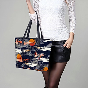 Glow Coconut Tree Women's Tote Bag PU Leather Shoulder Bag Handbags Purse For Work Shopping Travel