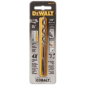 DEWALT Drill Bit, Pilot Point, Industrial Cobalt Alloy Steel, 1/4-Inch (DWA1216)